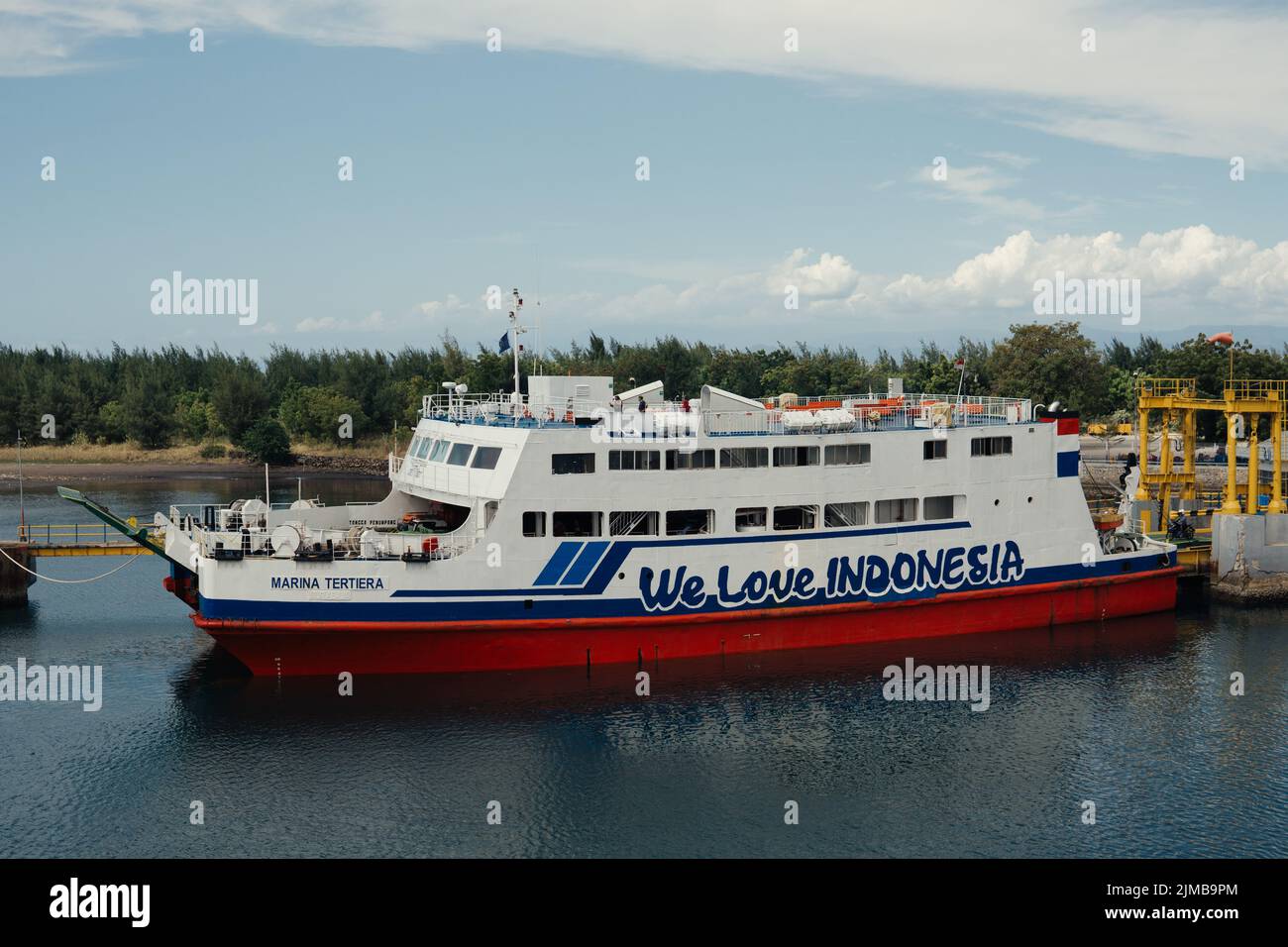 Kayangan, North Lombok, Indonesia - July 9, 2022: ASDP ferry ships that ...