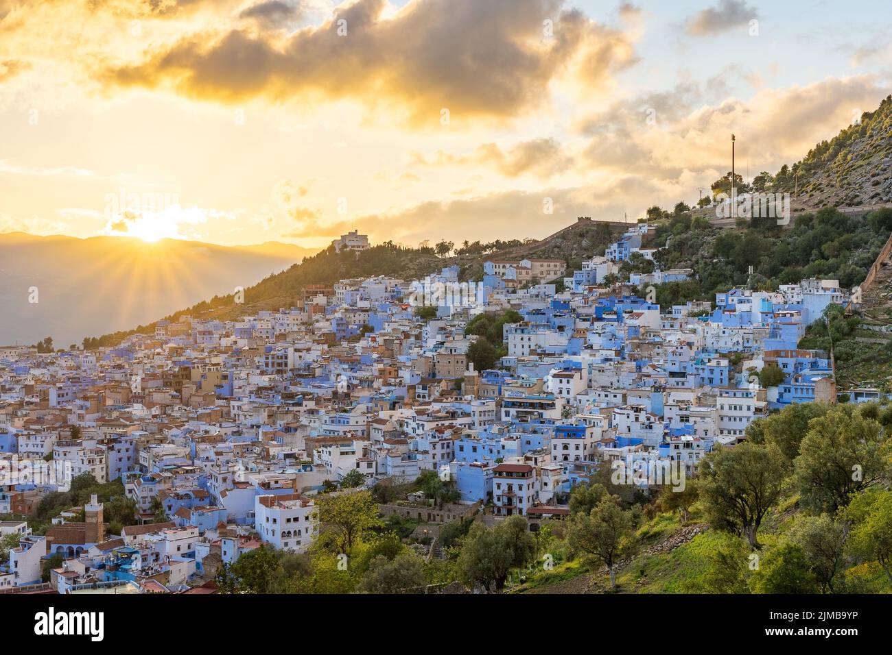 A breathtaking Chefchaouen view from Spanish Mosque, Morocco against ...