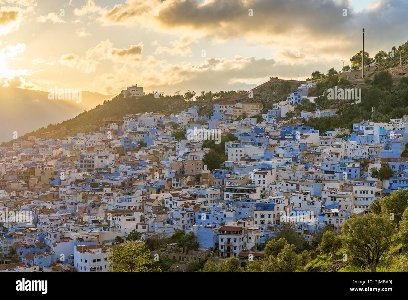 A breathtaking Chefchaouen view from Spanish Mosque, Morocco against ...