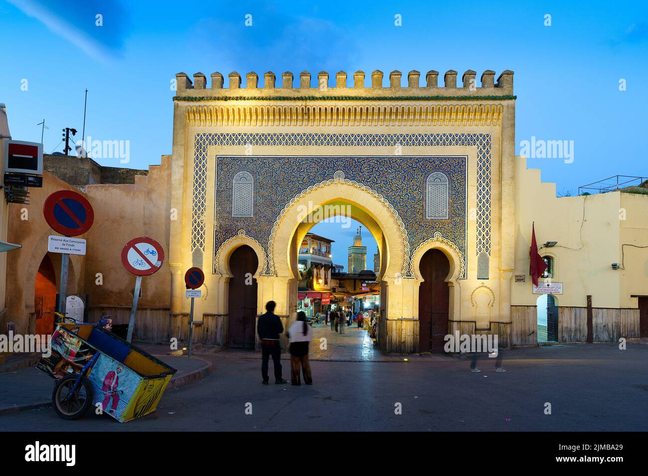 The tourists at Blue Gate Abou jounoud in the evening in Fes, Morocco ...