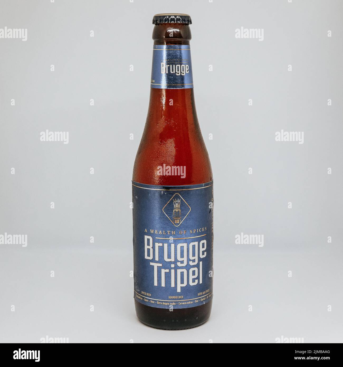 A bottle of Brugge Tripel beer isolated on white background Stock Photo ...