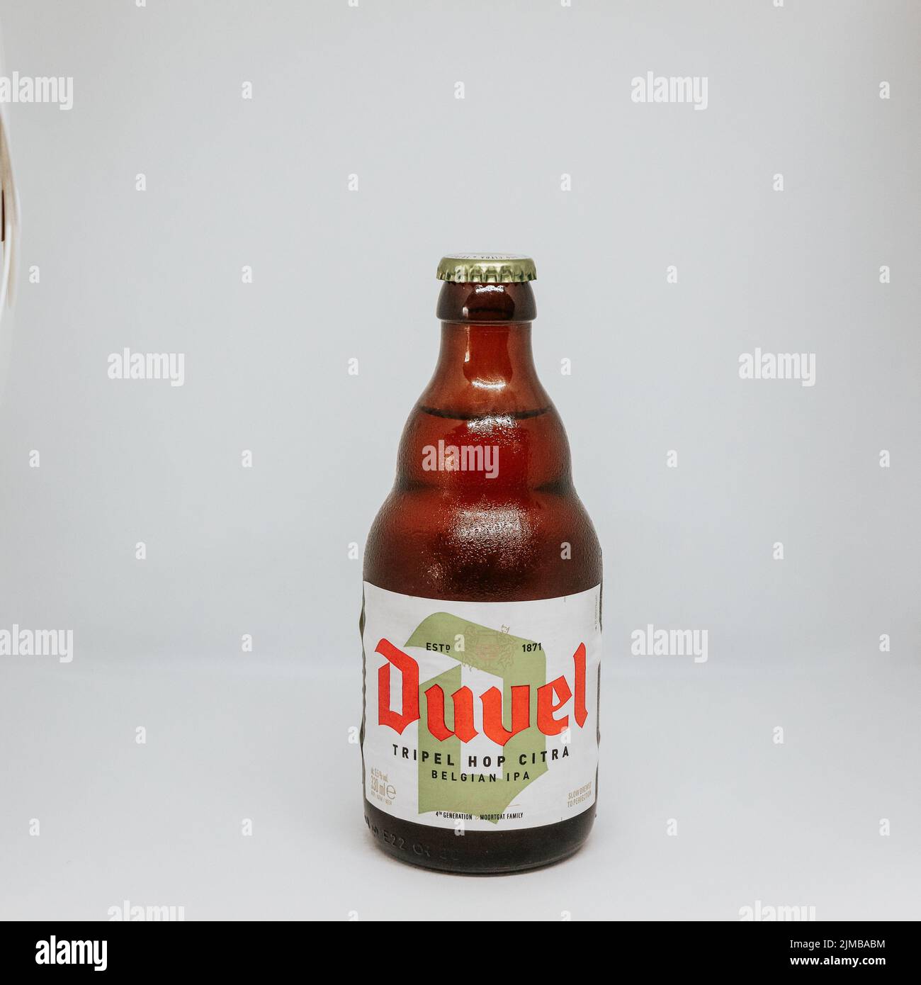 A bottle of Belgian Duvel beer isolated on white background Stock Photo ...