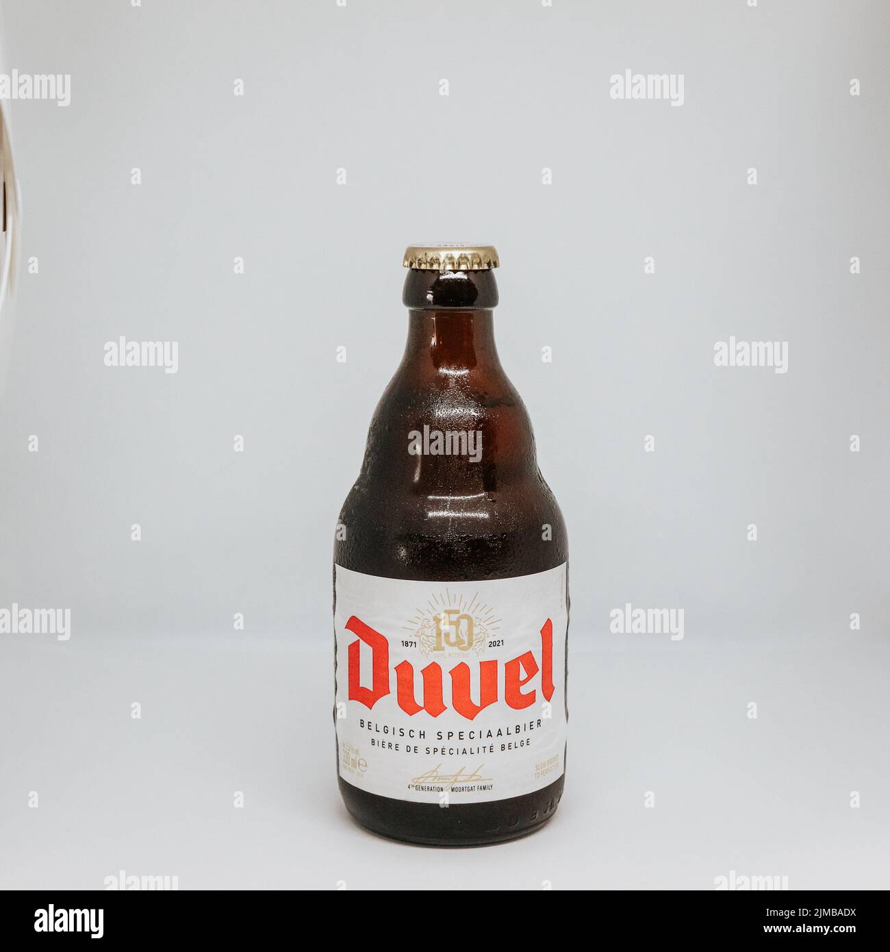A bottle of Belgian Duvel beer isolated on white background Stock Photo ...