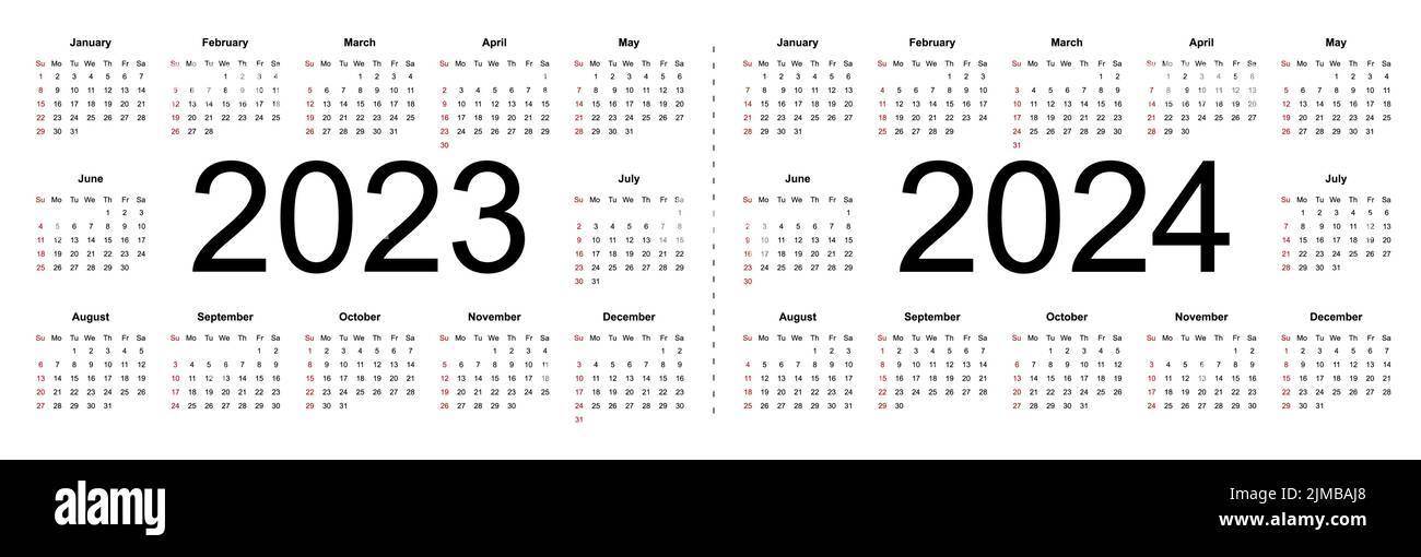 Simple editable vector calendars for year 2023 2024. Week starts from ...