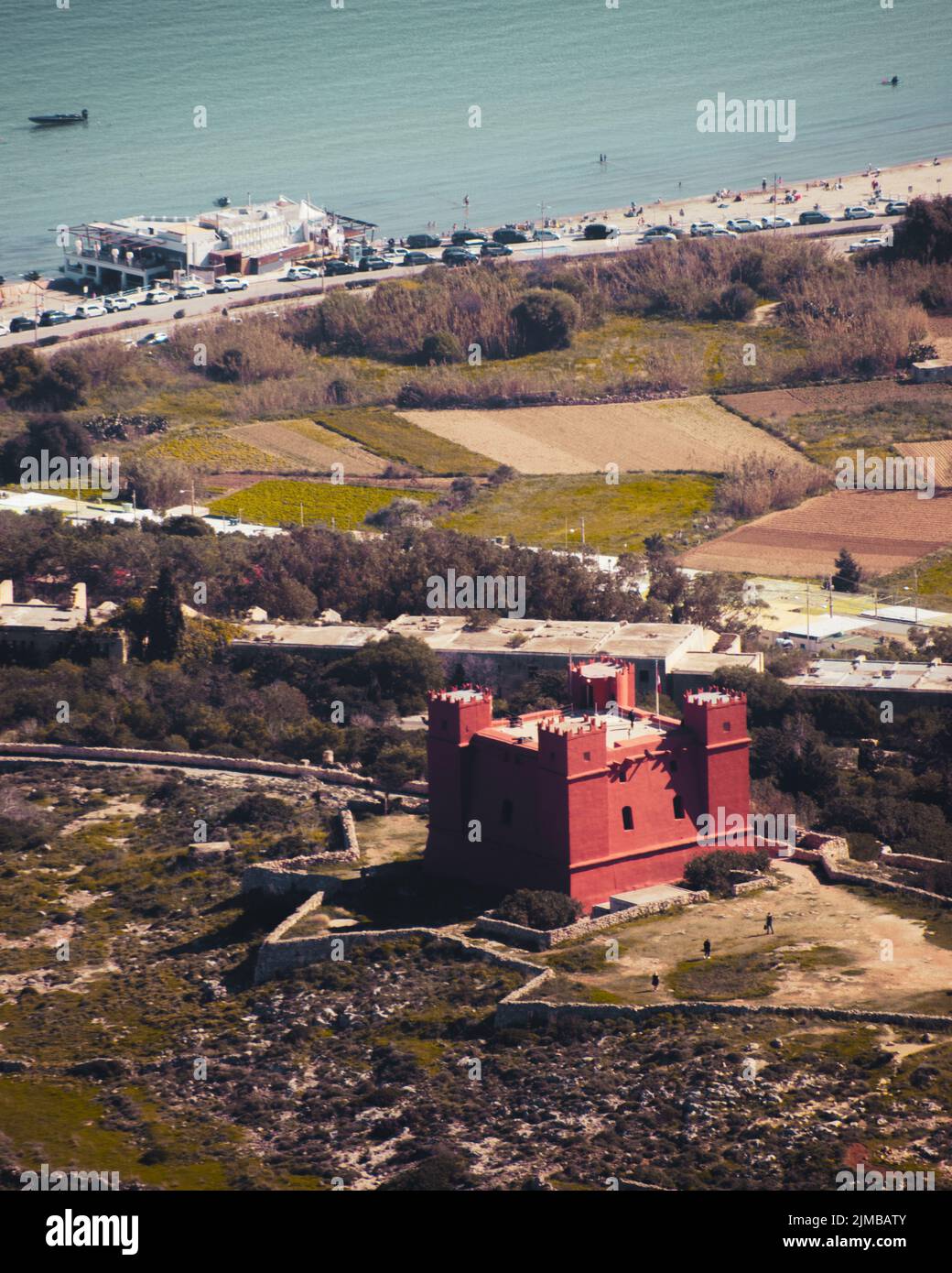 An aerial view of the It-Torri L-Ahmar, Mellieha, Malta Stock Photo - Alamy