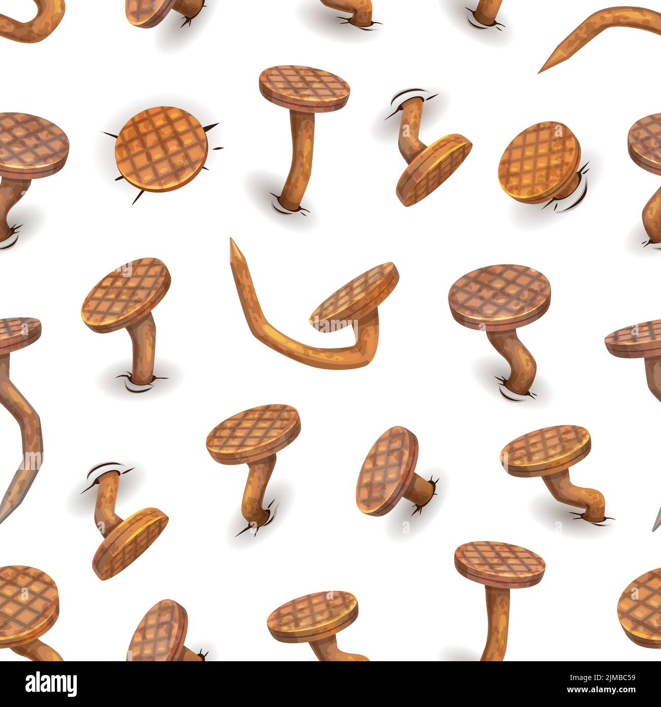 Cartoon rusty bent nails and hobnails seamless pattern. Vector ornament ...