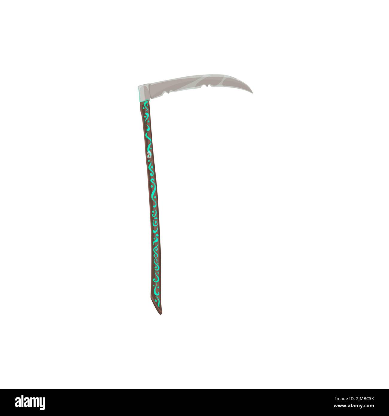 Halloween scythe, grim reaper tool with esoteric mystical glowing signs ...