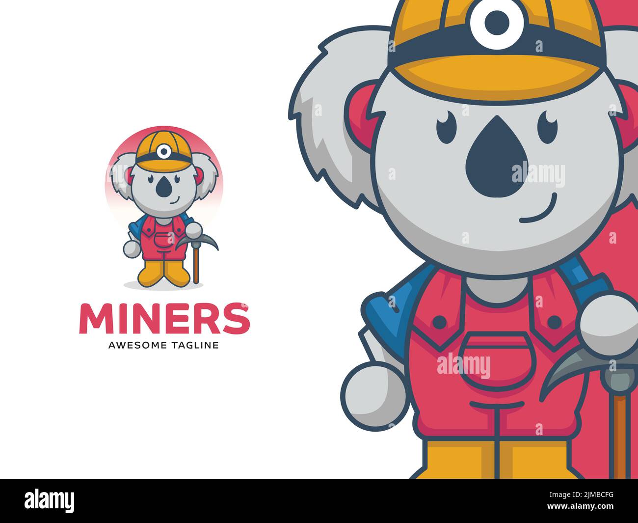 A miner koala character with a pickaxe and a mascot logo for sports ...