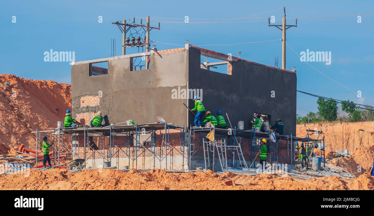 Construction site, steel concrete cement prefabricated house iron rebar ...