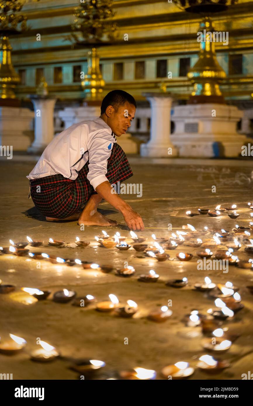 A candlelight festival at the Shwezigon Pagoda in Bagan, Myanmar (Burma ...