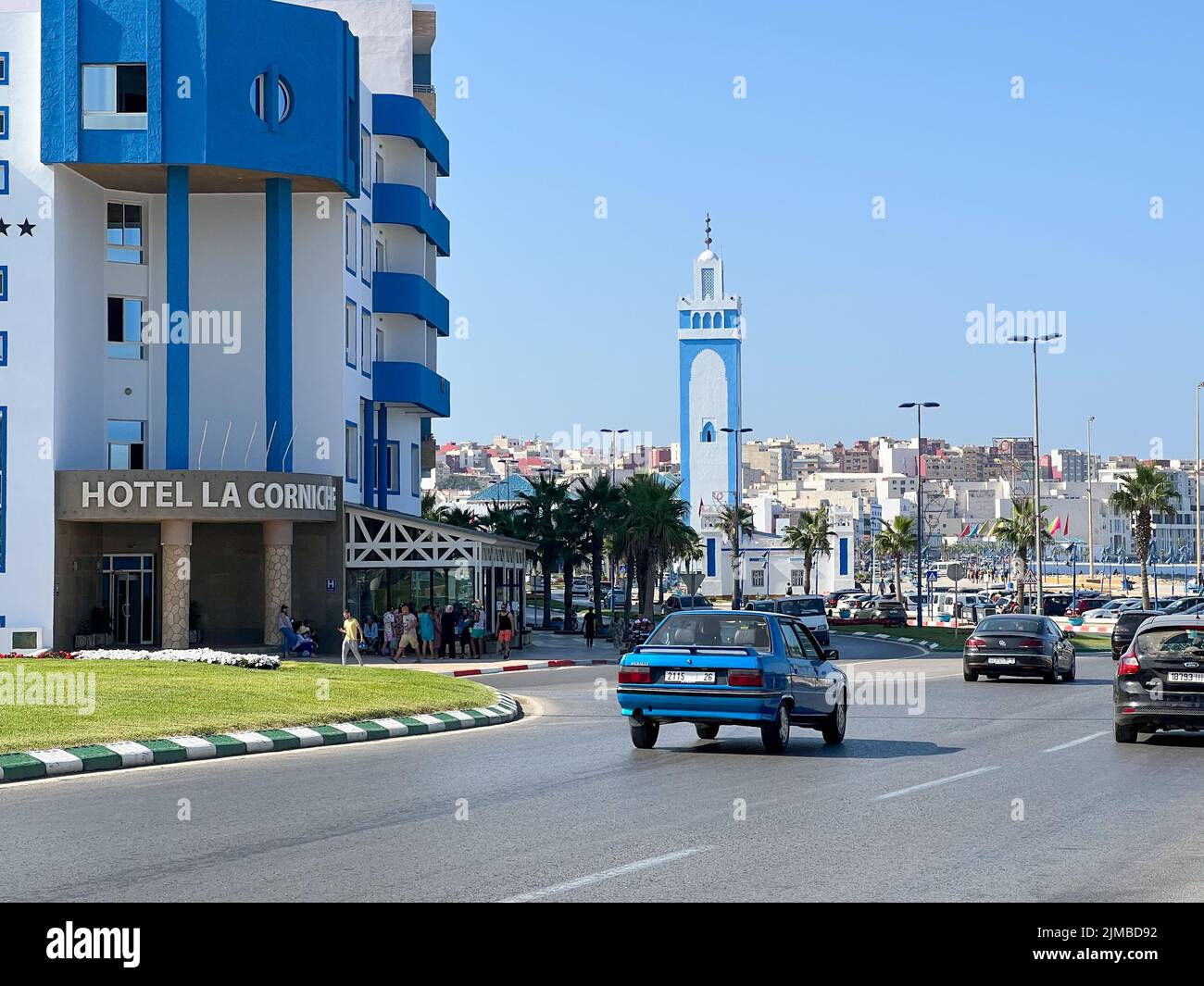 Cars drive toward the Mohamed VI mosque in Fnideq Stock Photo - Alamy