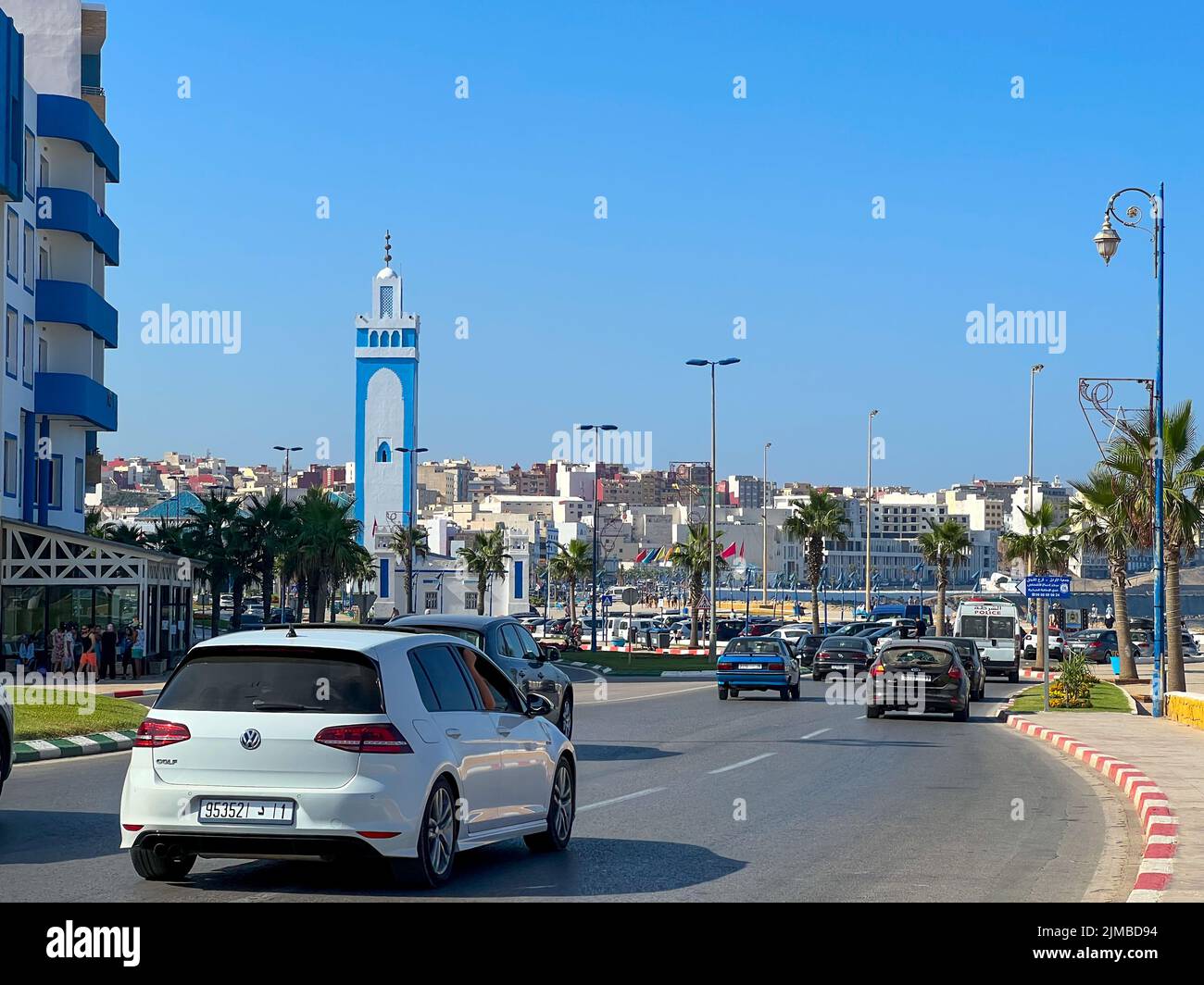 Cars drive toward the Mohamed VI mosque in Fnideq Stock Photo - Alamy