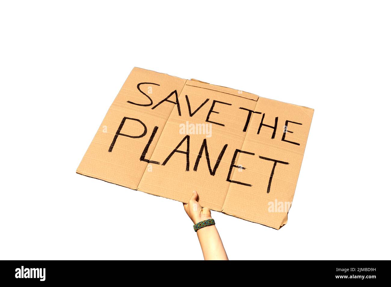 A Cardboard Signs saying Save the Planet held by two hands on a white ...