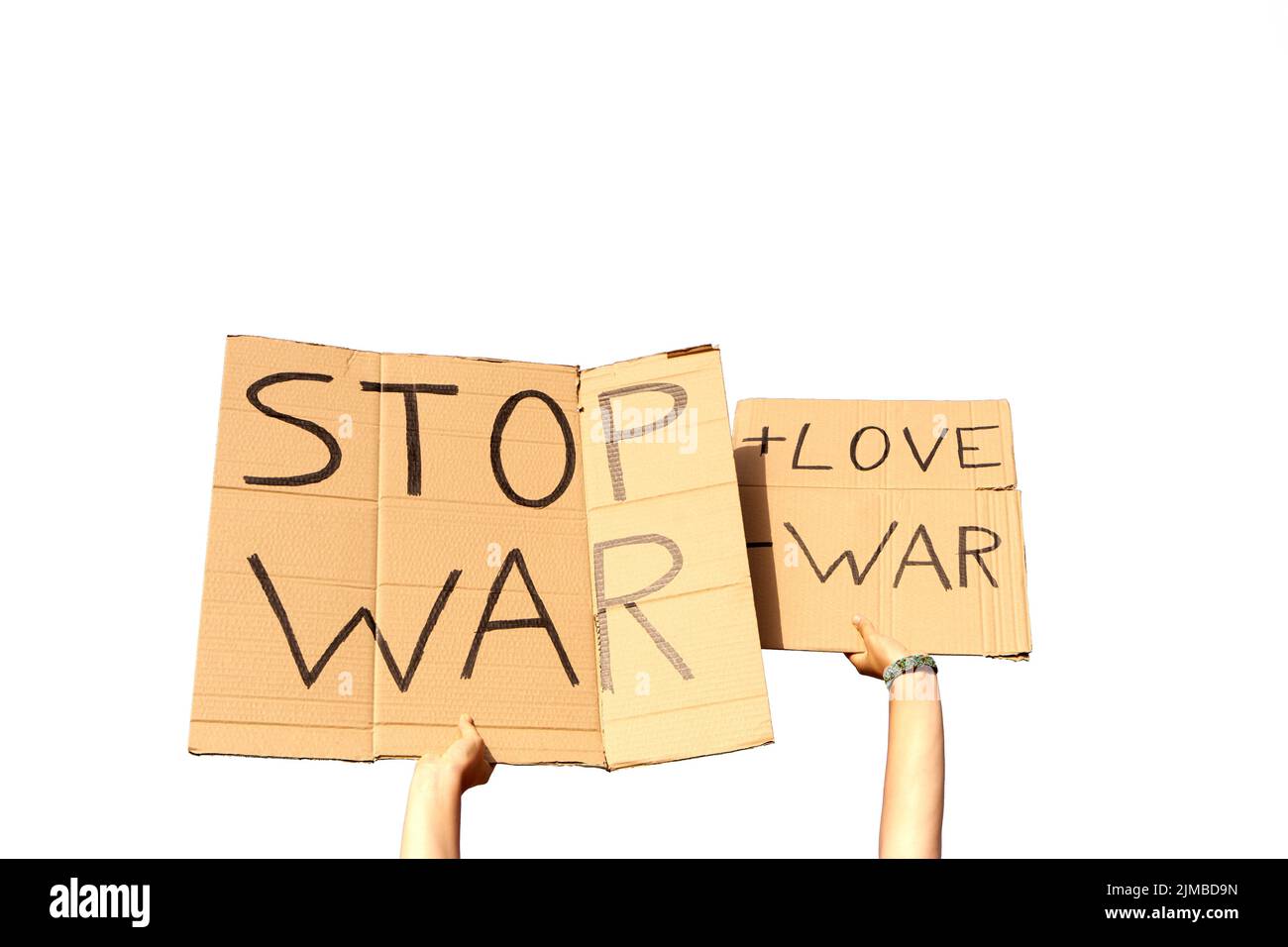 Two Cardboard Signs saying Two Cardboard Signs saying