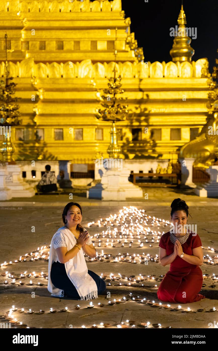 A candlelight festival at the Shwezigon Pagoda in Bagan, Myanmar (Burma ...