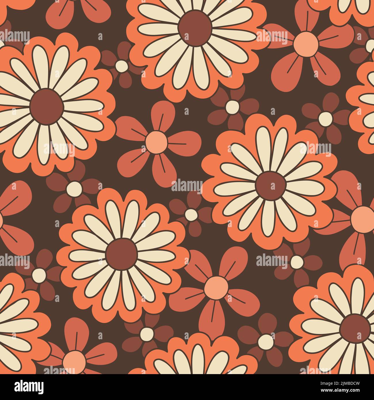 Colorful Large Scale Hand-Drawn Floral Daisies Vector Seamless Pattern ...