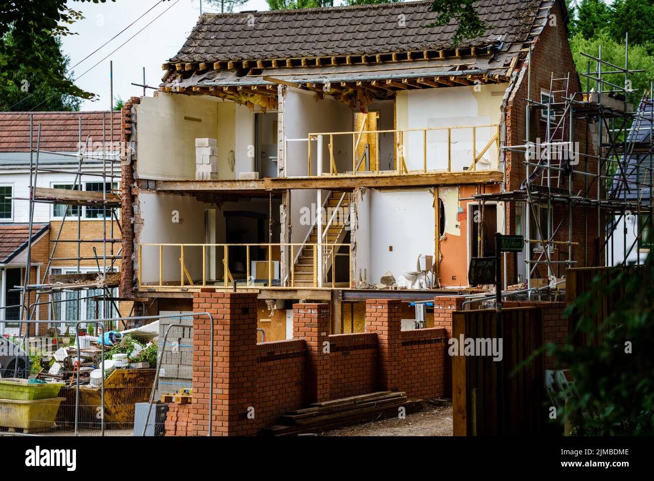 Manchester UK 25 July 2022 major renovation of house whole front walls ...