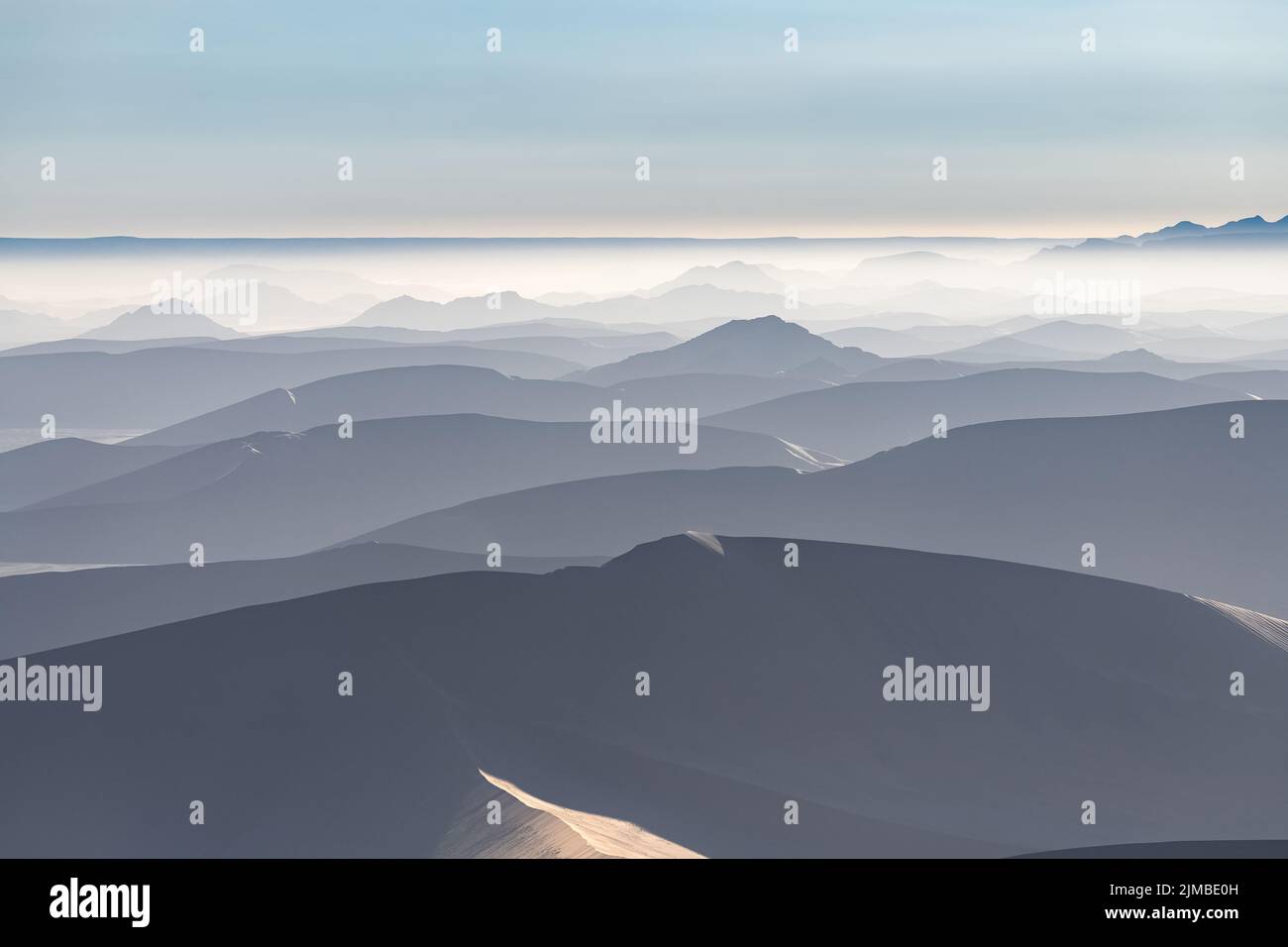 Namibia, aerial view of the Namib desert, sunrise, panorama in rain ...