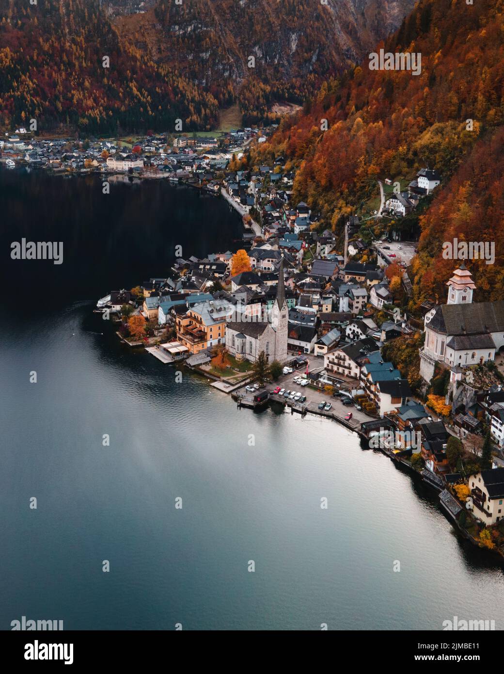Aerial photo of Hallstatt, Austria which taken in winter by drone Stock ...