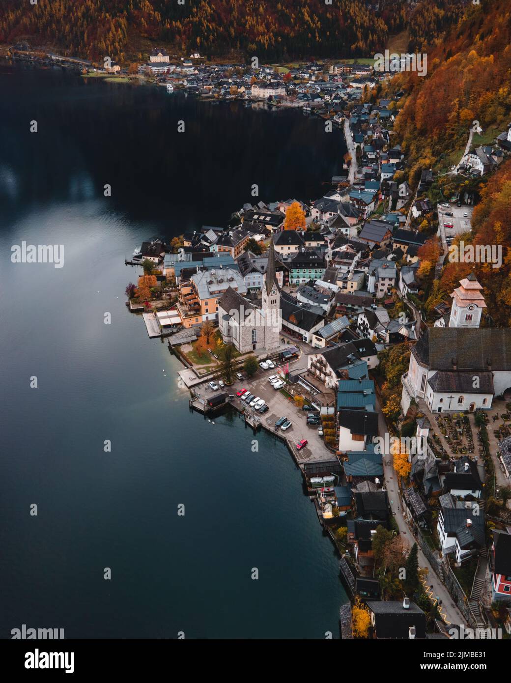 Aerial photo of Hallstatt, Austria which taken winter by drone Stock ...