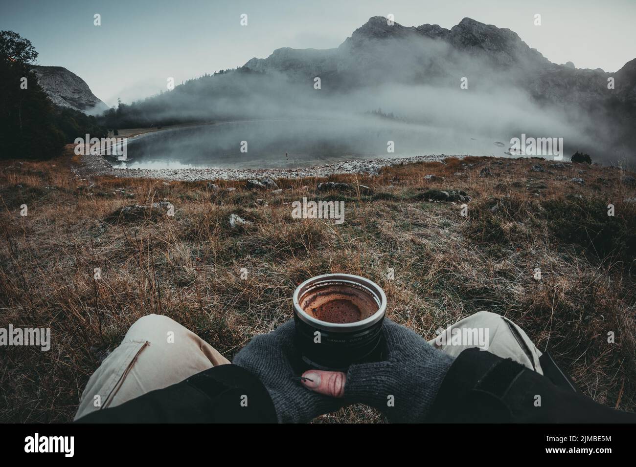 A point-of-view-shot of a person enjoying the natural landscape of ...