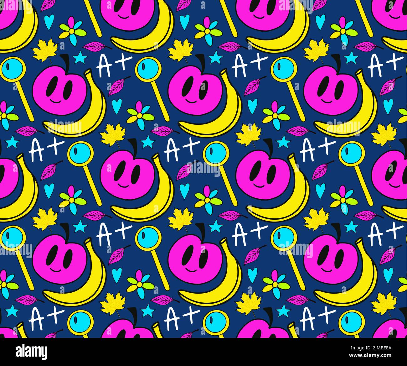 Back to school groovy pattern in retro 70s style. Psychedelic texture ...