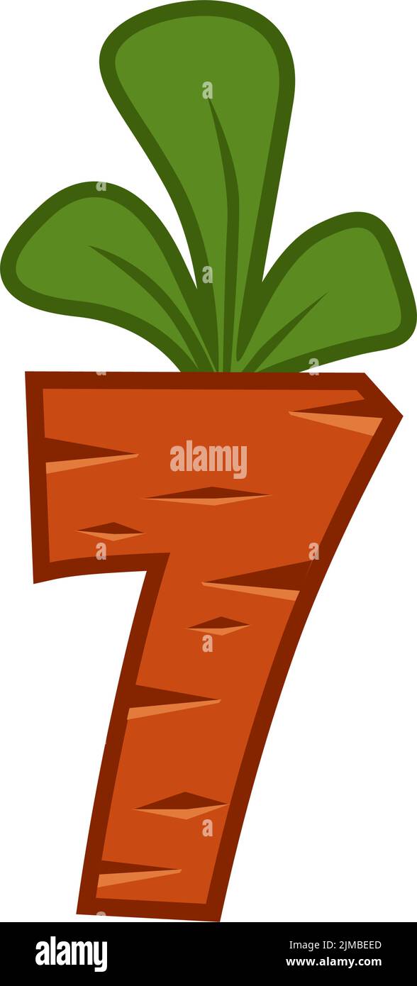 Cartoon carrot number Seven font kids number. Orange Figure 7 Stock ...