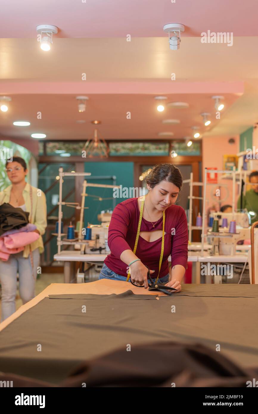 Vertical photo of a sewing workshop with women at work Stock Photo - Alamy
