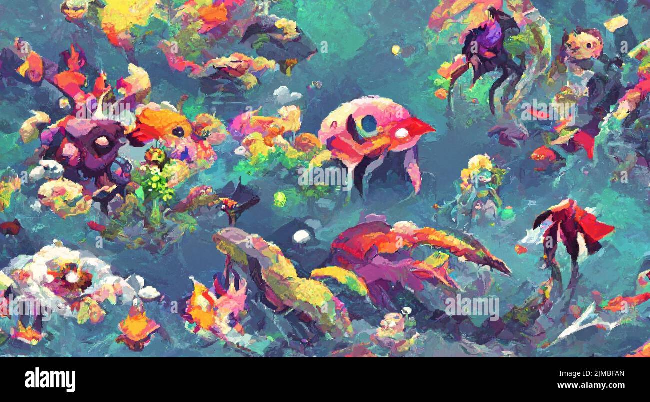 a beautiful colorful fantasy foggy luxury deep sea, underwater ...