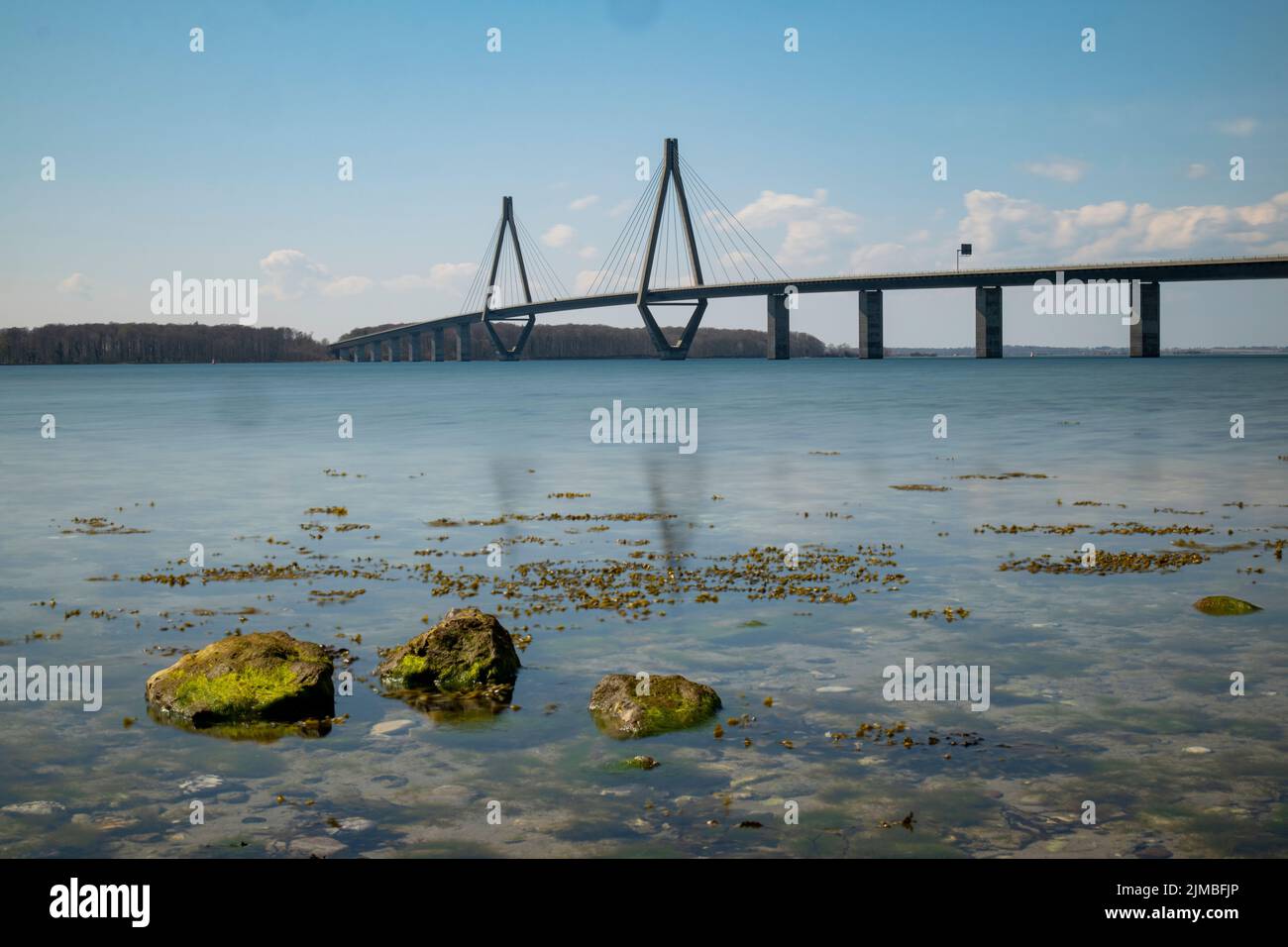 A beautiful view of the Faro Bridges from the shore in Denmark Stock ...
