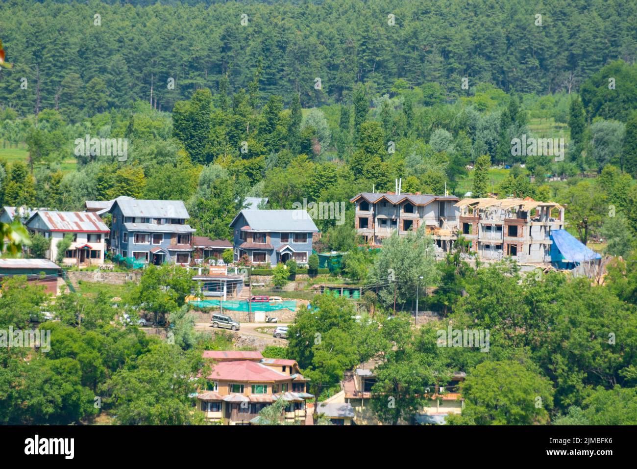 Beautiful view of Pahalgam during summer season surrounded by mountains ...