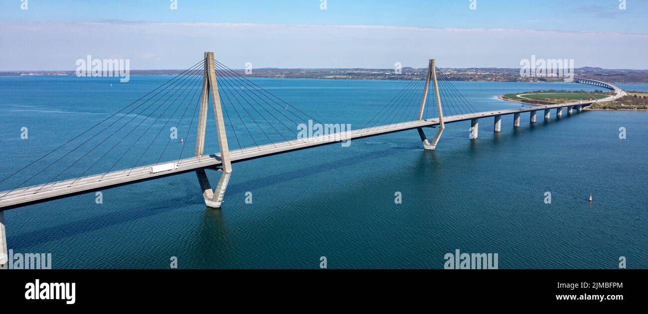 An aerial panoramic view of Faro Bridges in Denmark Stock Photo - Alamy