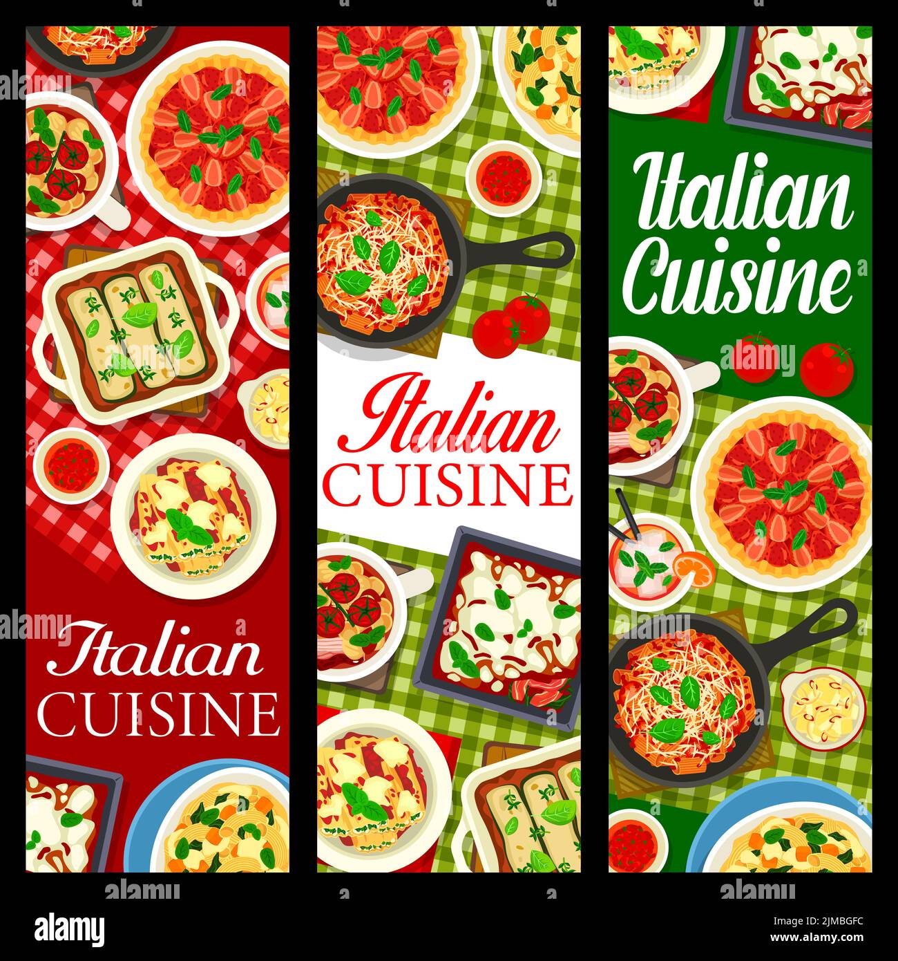 Italian food banners, Italy cuisine restaurant menu with pasta and ...
