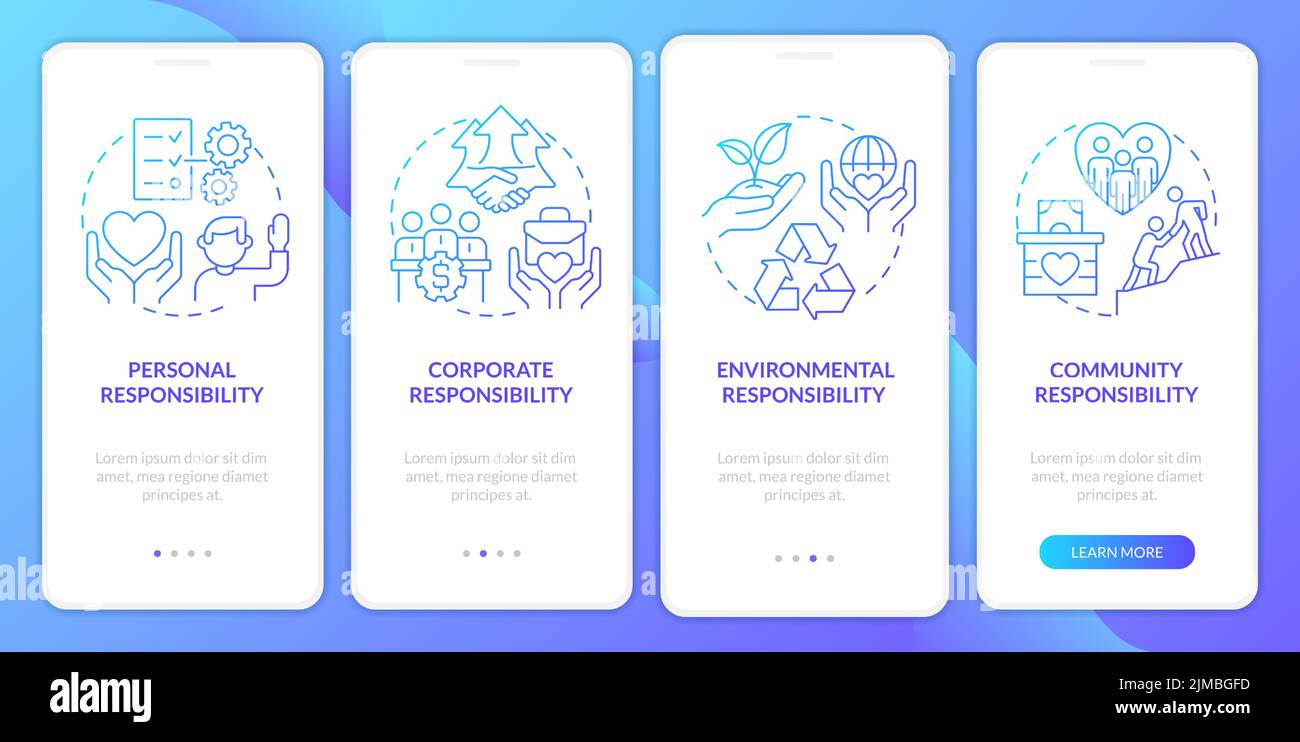 Social responsibility types blue gradient onboarding mobile app screen Stock Vector Image & Art ...