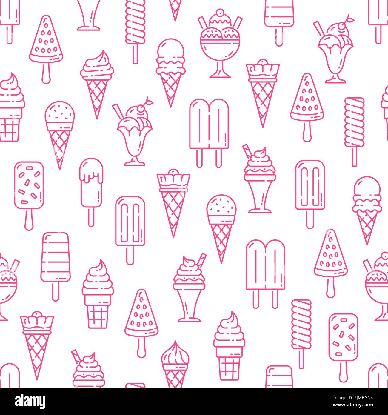 Ice cream frozen sundae, scoop and cone seamless pattern. Frozen ...