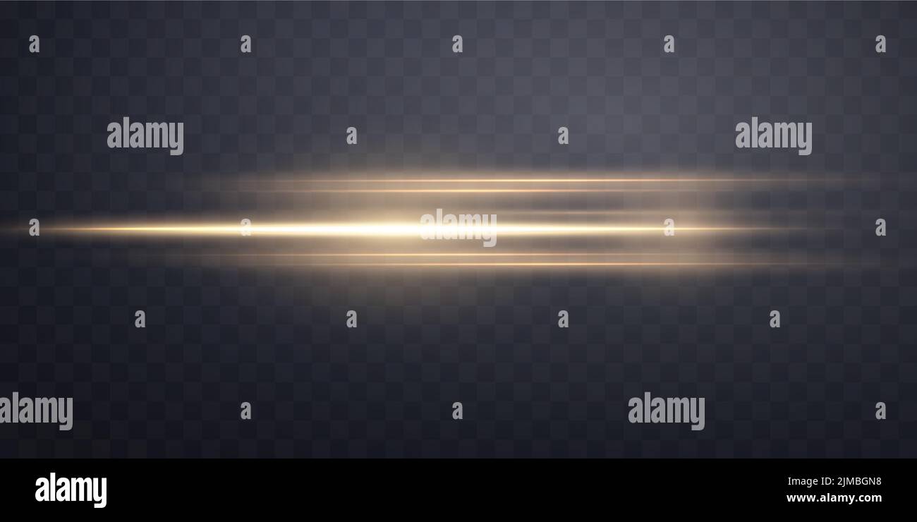 Gold horizontal lens flare. Sun flash with rays or gold spotlight and ...