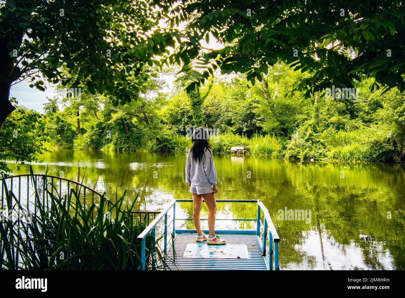 Tourist enjoy views of lake in Kolkheti national park. Travel ...
