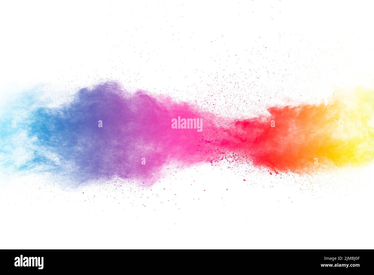 Multicolored powder explosion on white background.Colorful dust ...