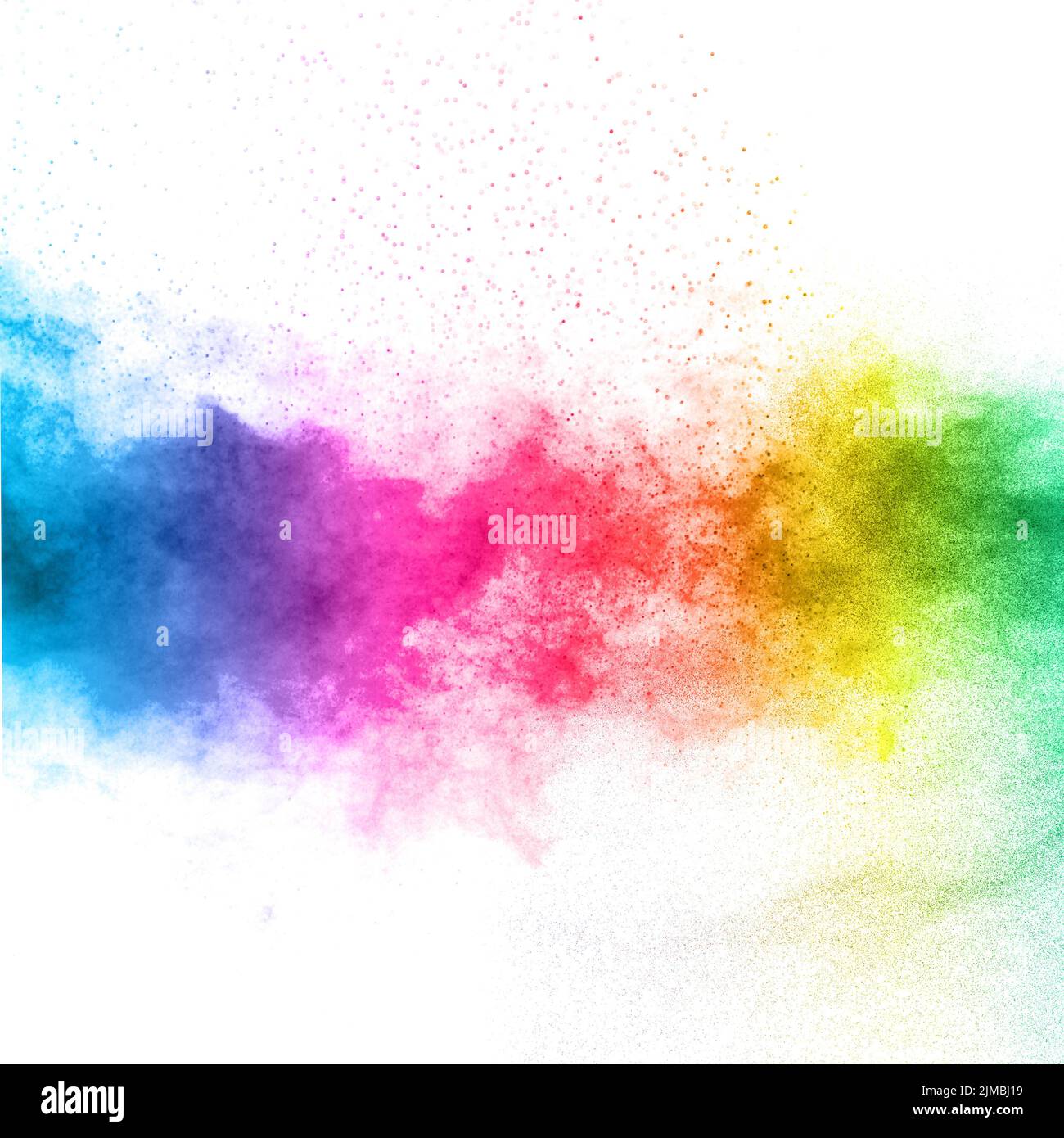 Multicolored powder explosion on white background. Color dust particle ...