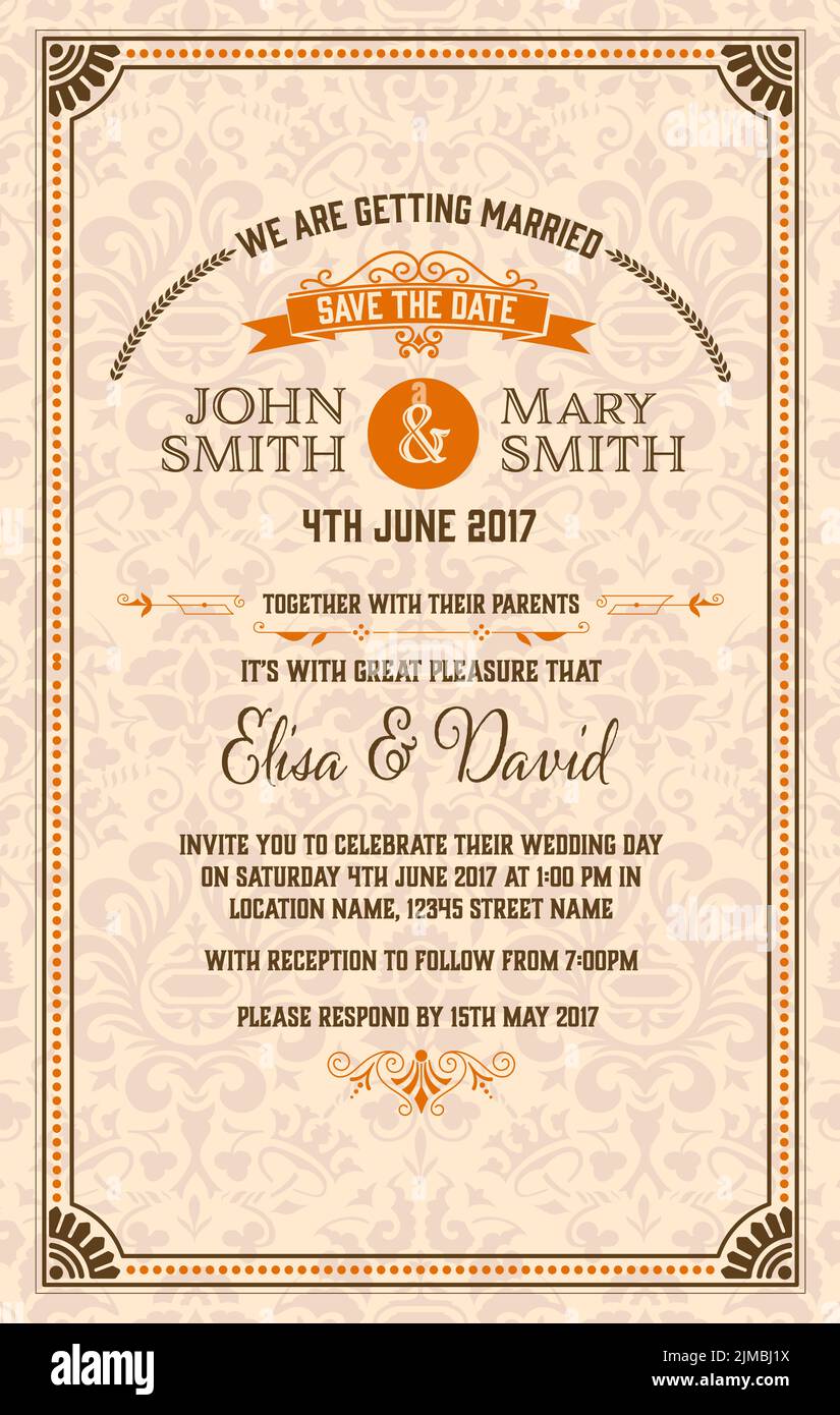 Vector. Wedding invitation vintage card. Freehand drawing on the ...