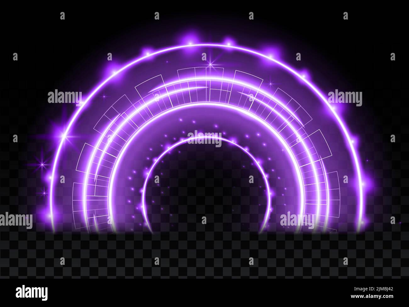 Purple magic arc. Abstract magic light effect. Luminous neon arch lines ...