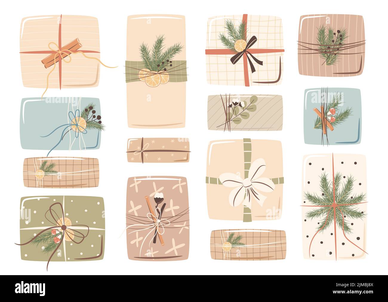 Set of decorated Christmas gift boxes. Vector illustration Stock Vector ...