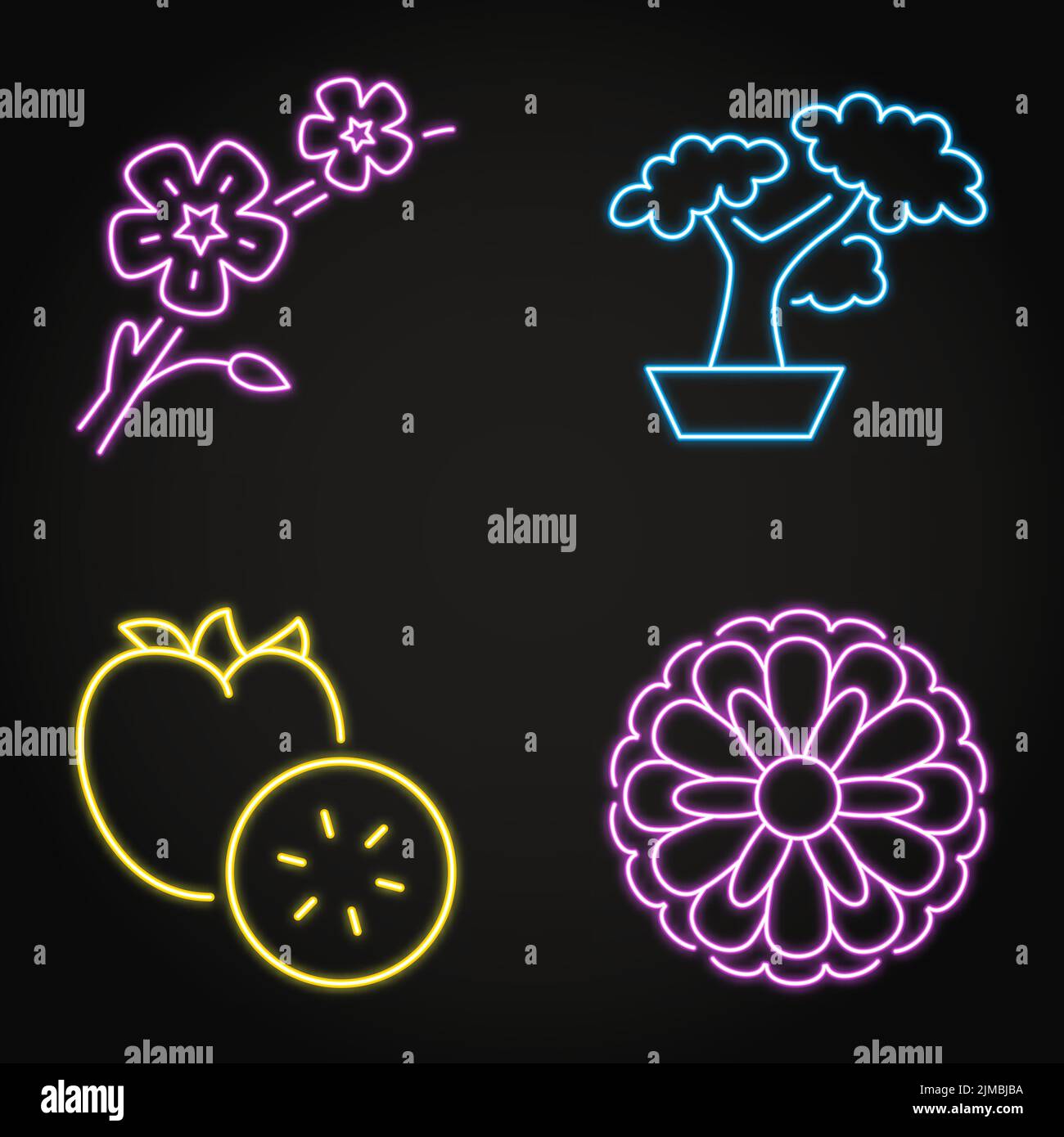 Japan traditional symbols neon icon set. Japanese sakura blossom ...
