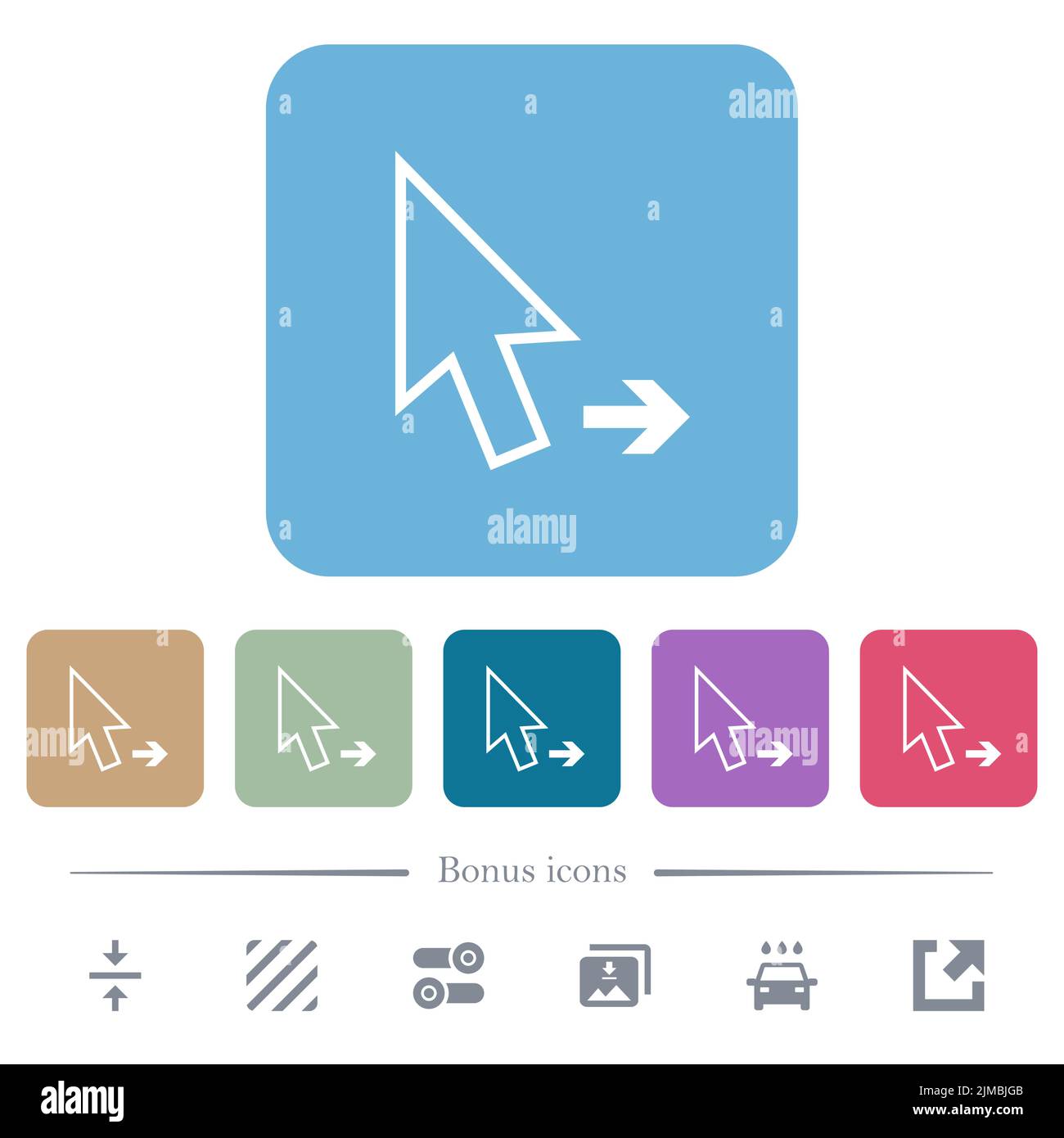Arrow cursor right outline white flat icons on color rounded square ...