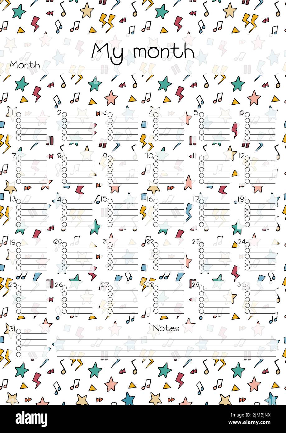 Monthly planner template. Vector printable task organizer by days of ...