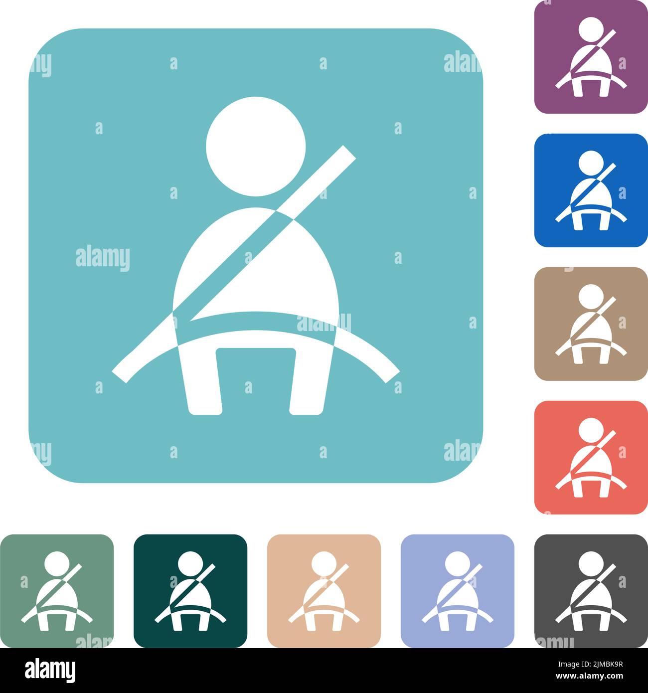 Car seat belt warning indicator white flat icons on color rounded ...
