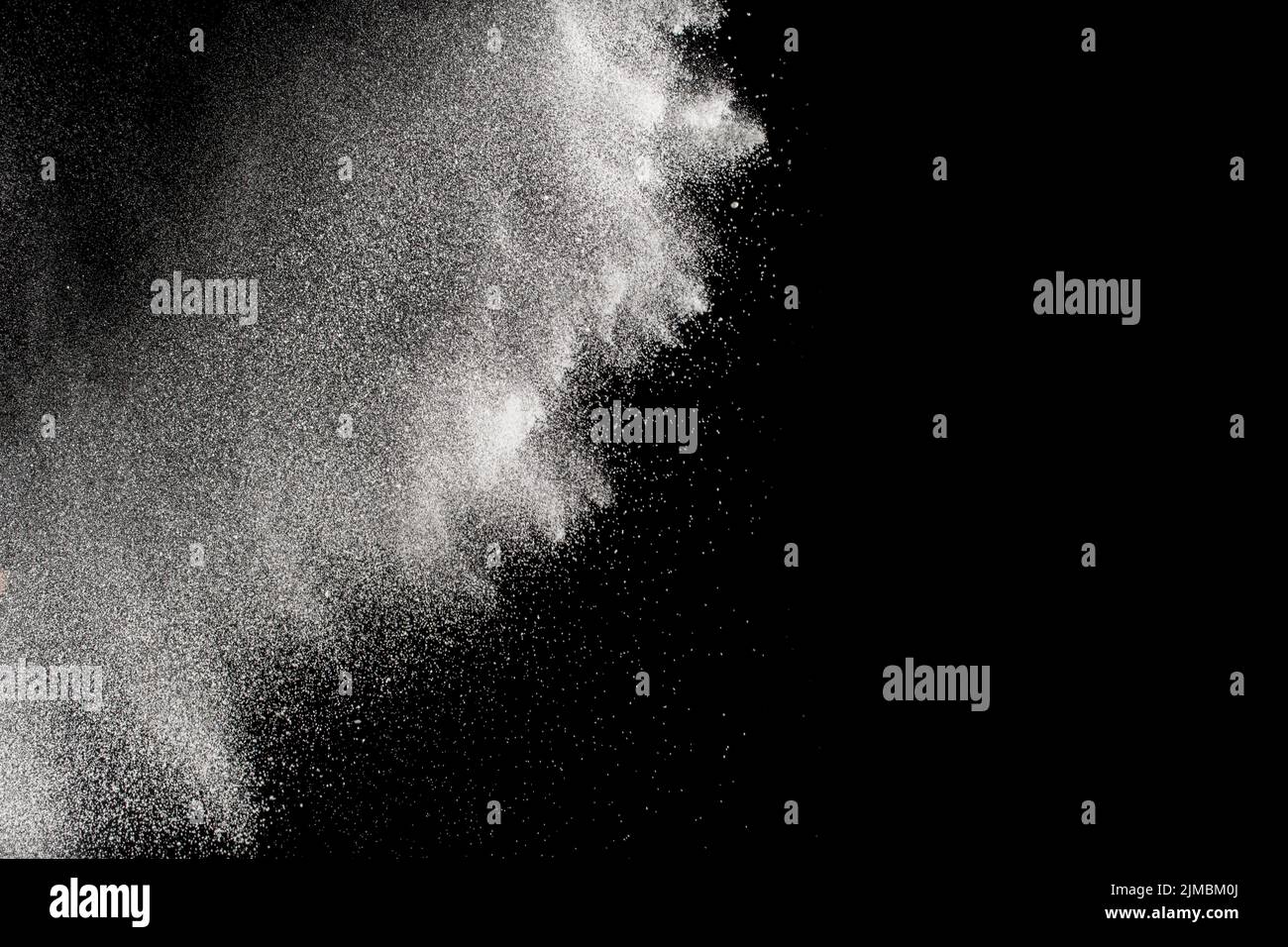 Freeze motion of white particles on black background. Abstract white ...