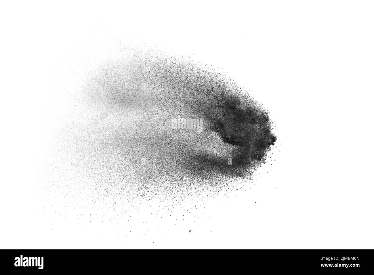 Black powder explosion on white background.Black dust particles splash ...