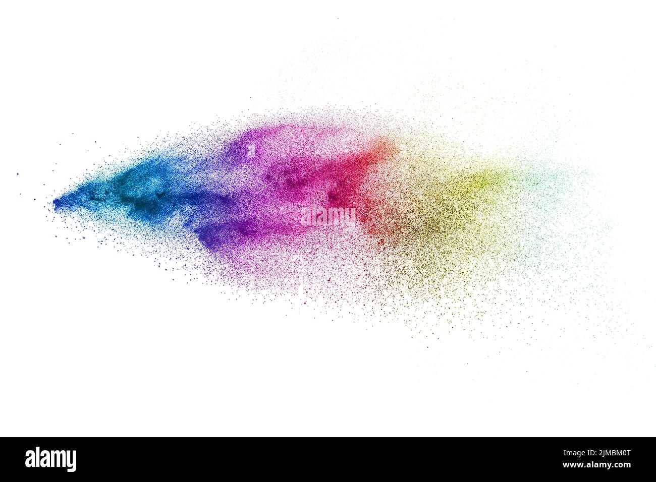 Multicolored particles explosion on white background. Color dust ...
