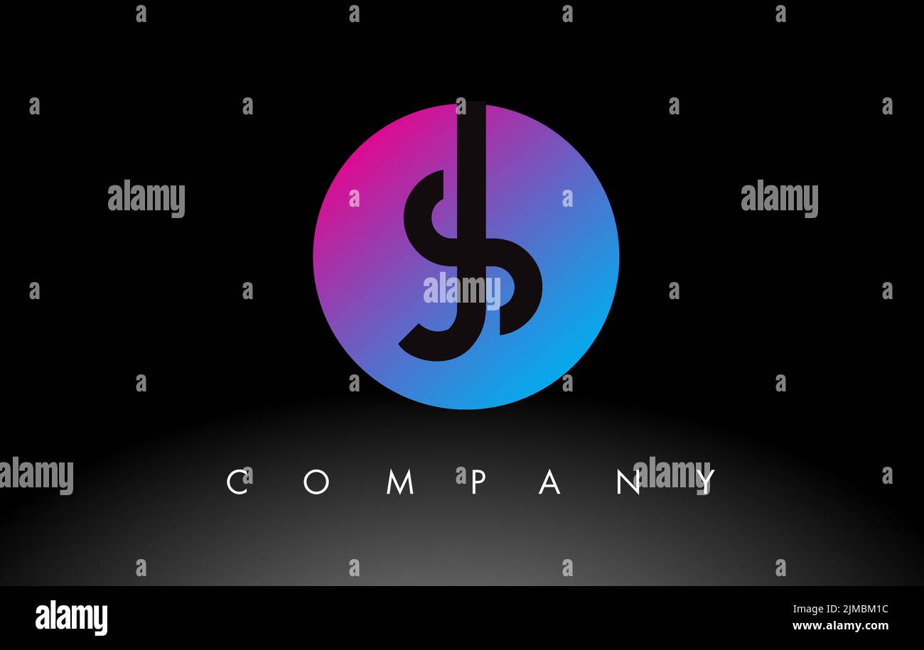 SJ Letter Logo Design Icon with Purple Neon Blue Colors and Circular ...